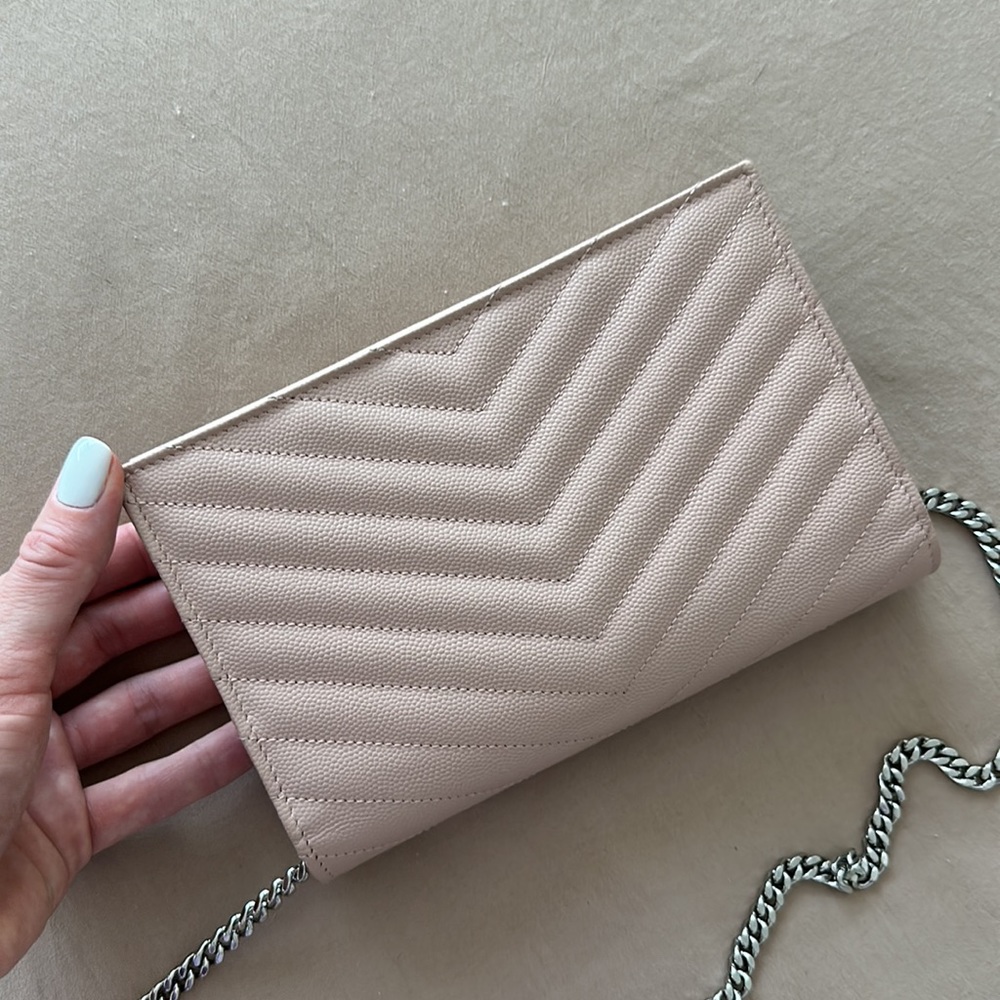 Ysl Pink Quilted Monogram Envelope Chain Wallet Bag - Gem